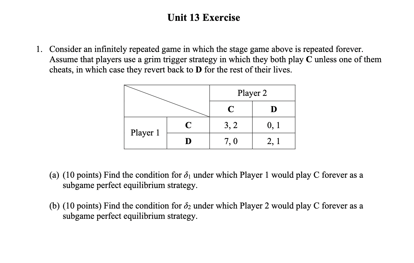 Solved Unit 13 ﻿Exercise 1. ﻿Consider an infinitely repeated | Chegg.com