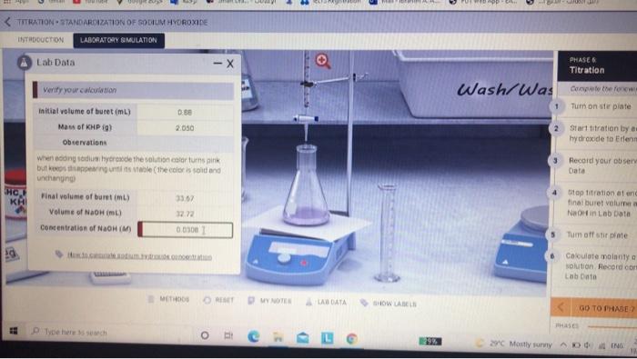 Solved TITRATION STANDARDIZATION OF SODIUM HYDROXIDE | Chegg.com