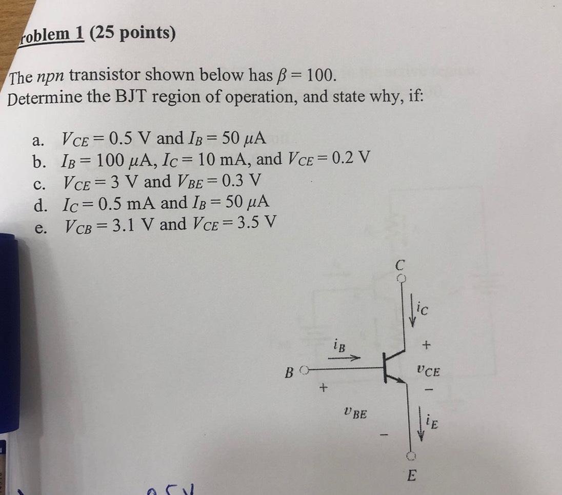 Solved roblem 1 (25 ﻿points)The npn ﻿transistor shown below | Chegg.com