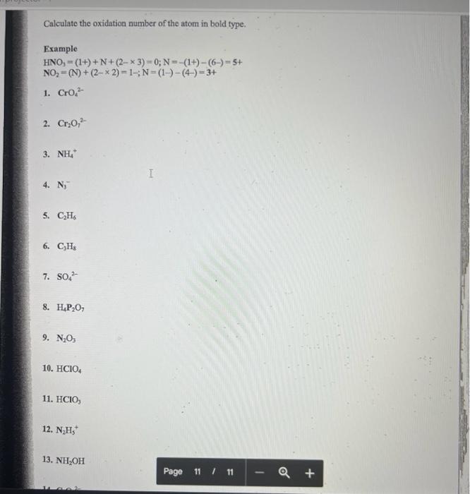 Solved Calculate the oxidation number of the atom in bold | Chegg.com