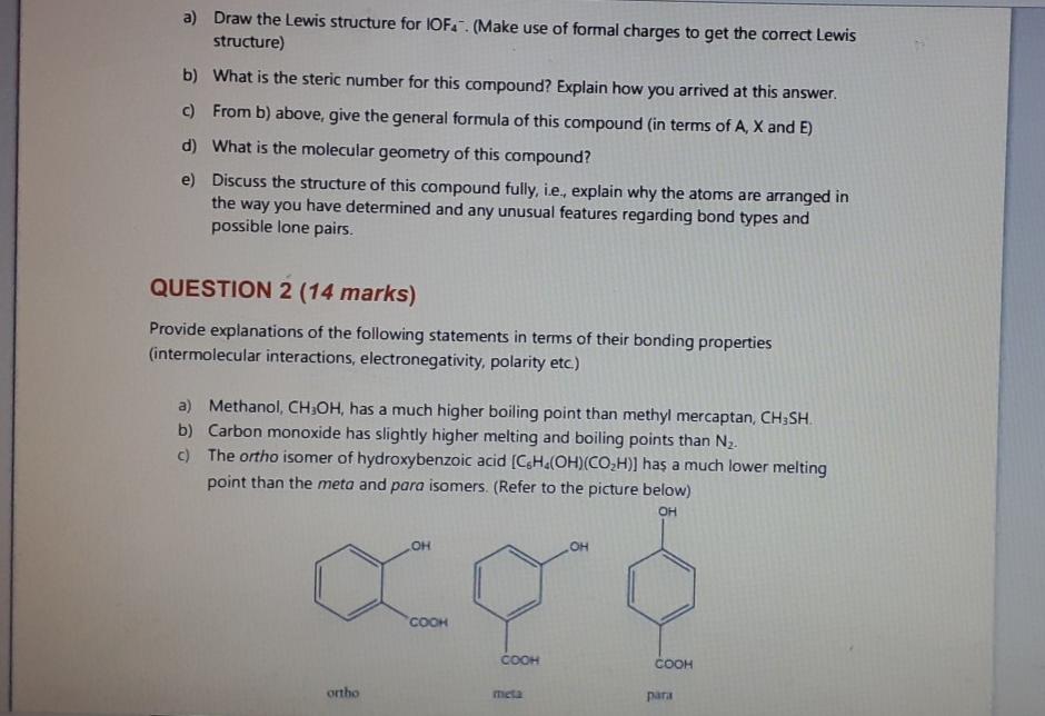 Solved a) Draw the Lewis structure for IOF. (Make use of | Chegg.com