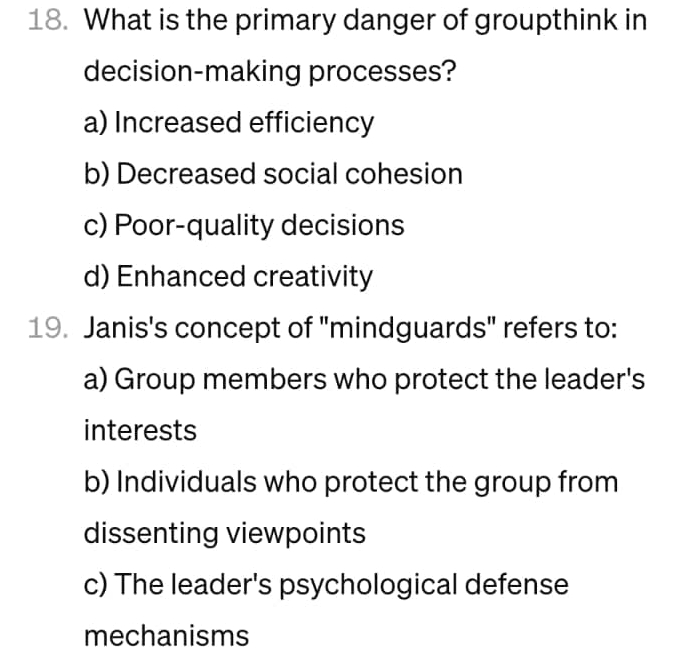 Solved What is the primary danger of groupthink in | Chegg.com