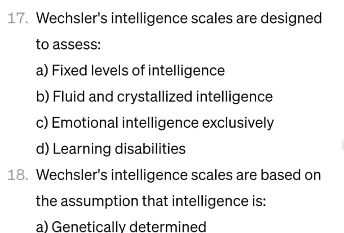 Solved Wechsler's intelligence scales are designed to | Chegg.com