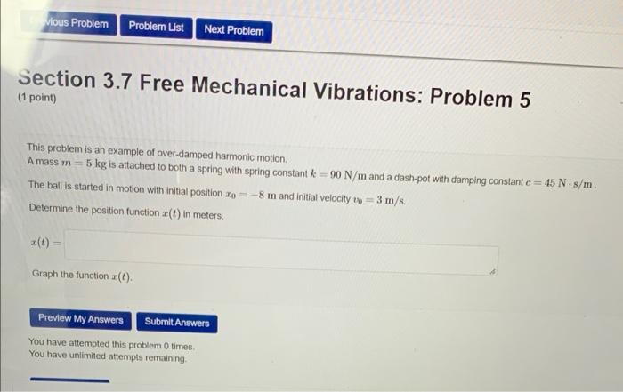 Solved Section 3.7 Free Mechanical Vibrations: Problem 5 | Chegg.com