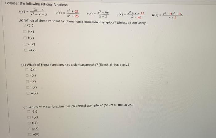 Solved Consider the following rational functions. r(x) = 2x | Chegg.com