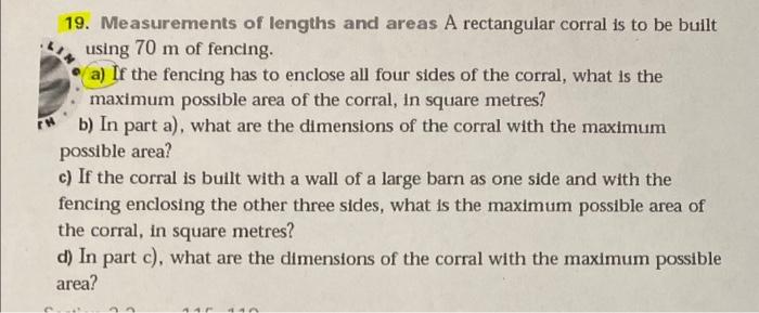 [Solved]: 19. Measurements of lengths and areas A rectangul