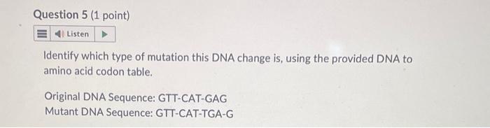 Solved Identify which type of mutation this DNA change is, | Chegg.com