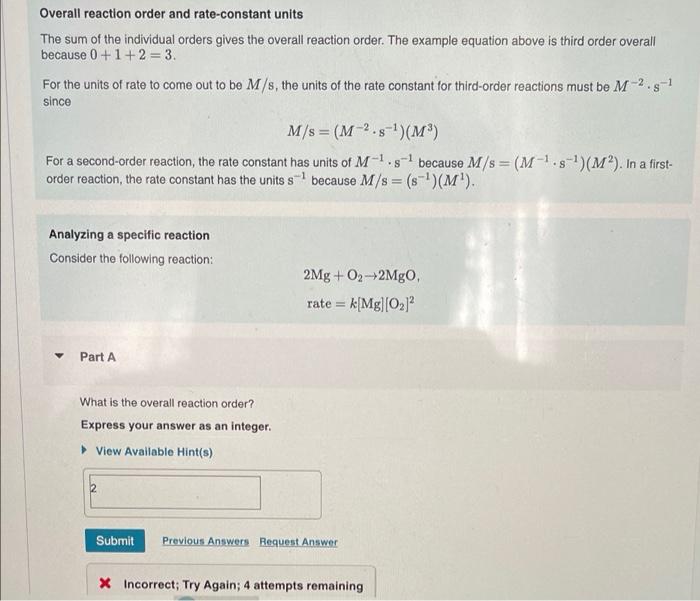 Solved Overall reaction order and rate-constant units The | Chegg.com