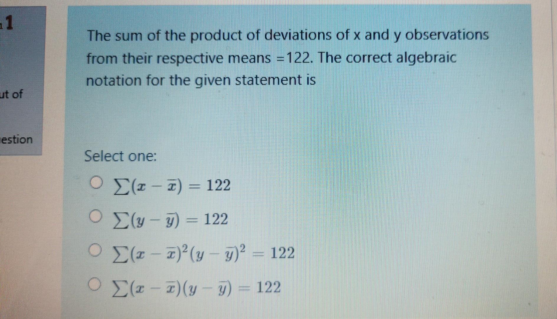 Solved 1 The sum of the product of deviations of x and y | Chegg.com
