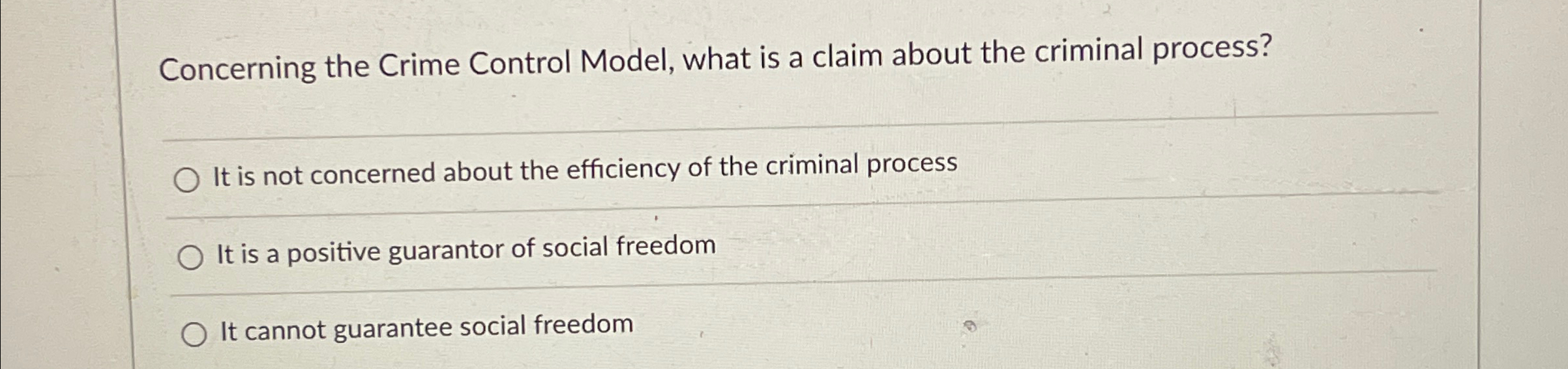 Solved Concerning the Crime Control Model, what is a claim | Chegg.com