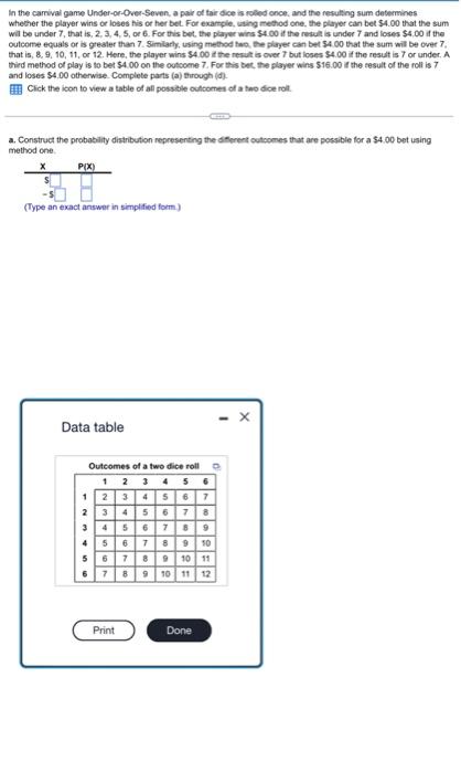 Solved In the carnival game Under-or-Over-Seven, a pair of | Chegg.com
