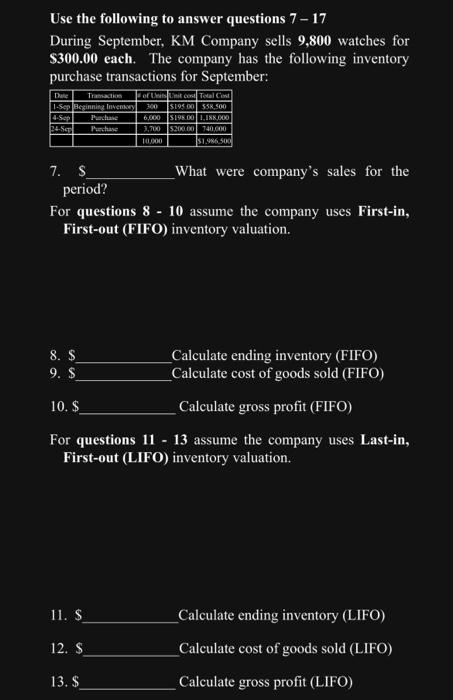 Solved Use the following to answer questions 7−17 During | Chegg.com