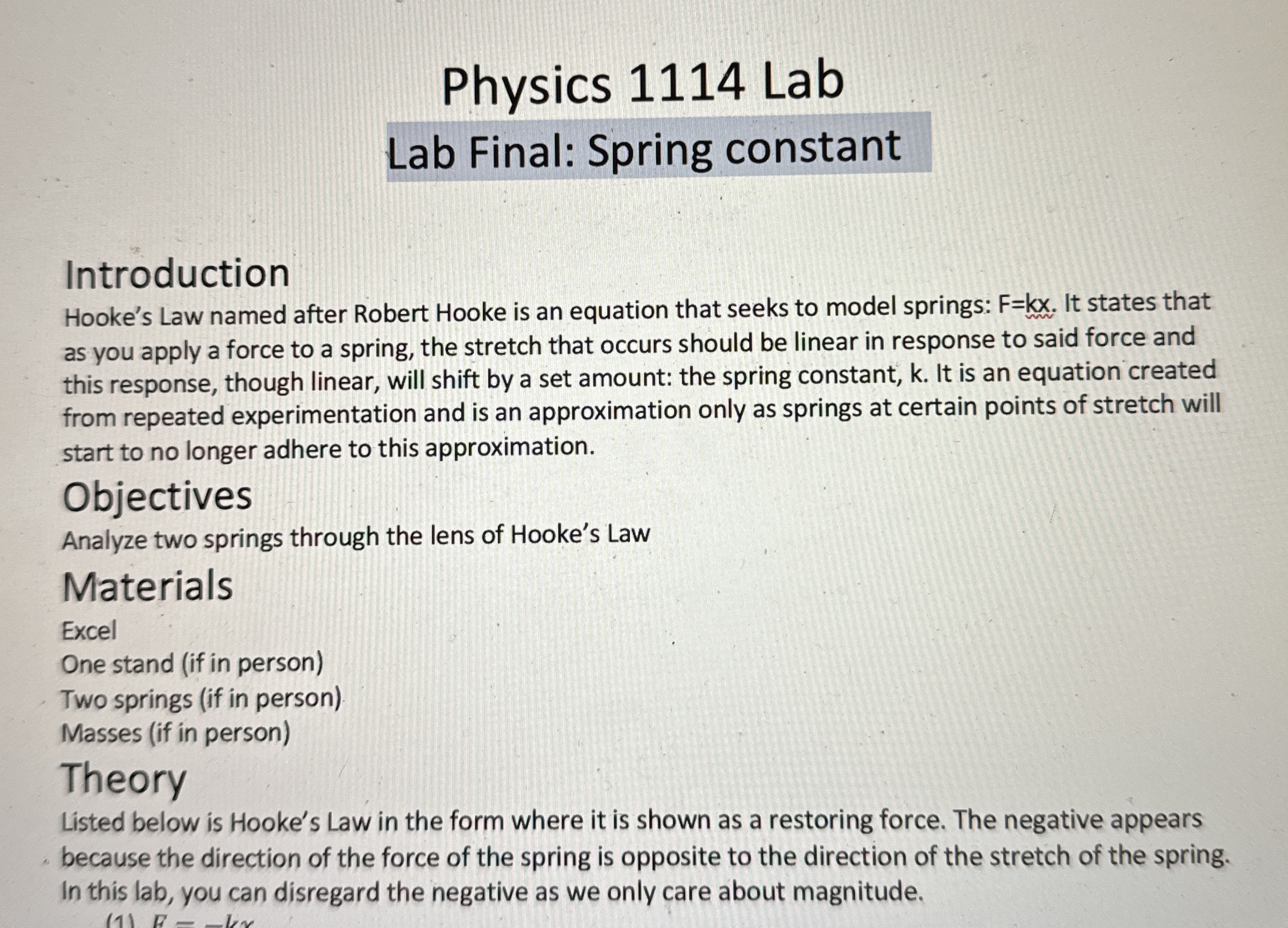 Solved Physics 1114 ﻿LabLab Final: Spring | Chegg.com