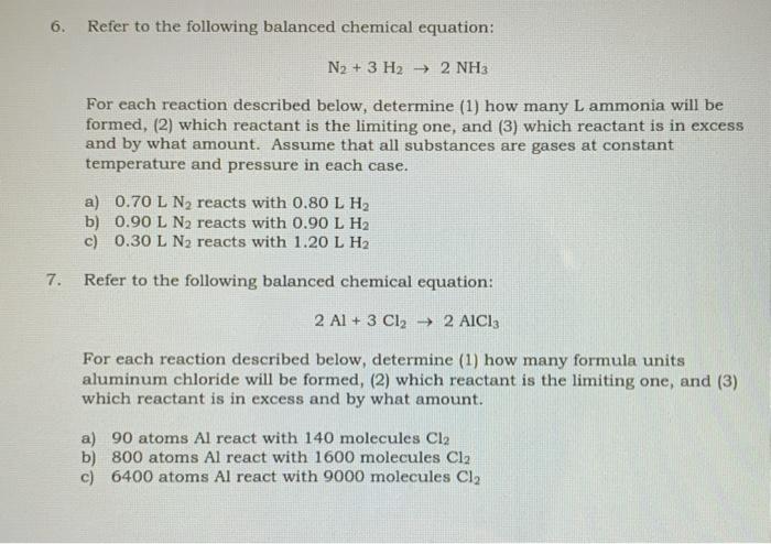 Solved 6. Refer to the following balanced chemical equation: | Chegg.com