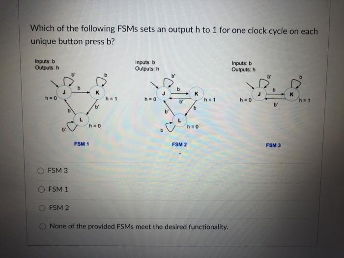 Solved Which of the following FSMs sets an output h to 1 for | Chegg.com