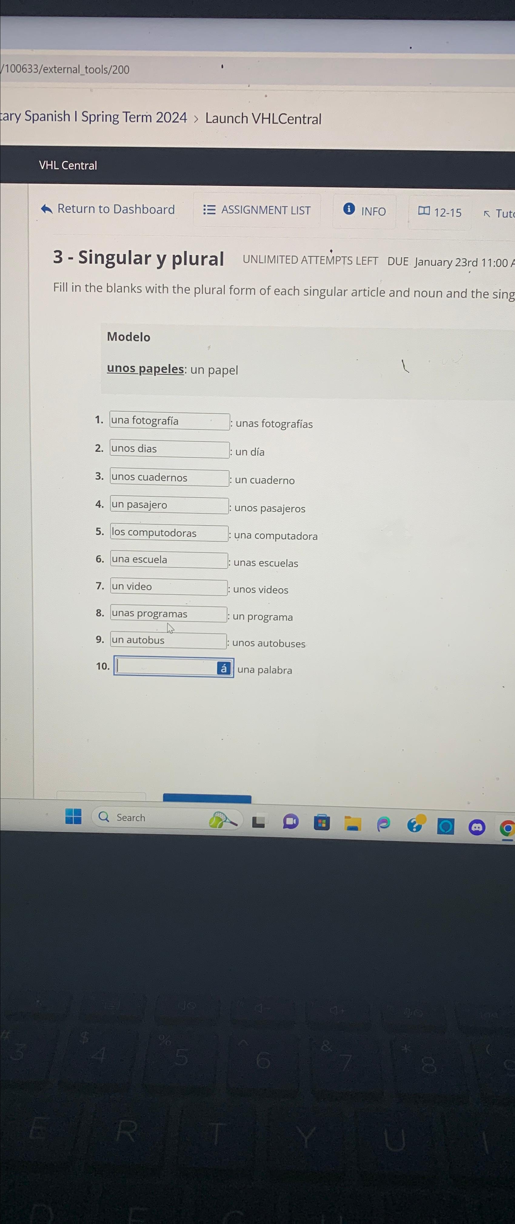 Solved /100633/external_tools/200Fary Spanish I Spring Term | Chegg.com