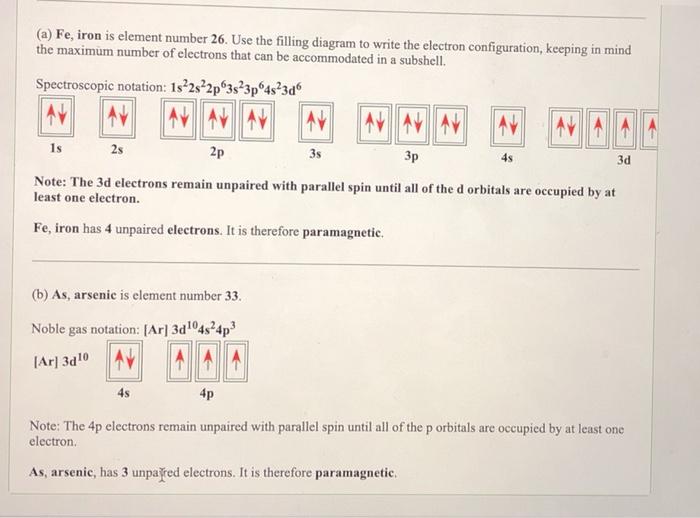 (a) Fe, iron is element number 26. Use the filling | Chegg.com