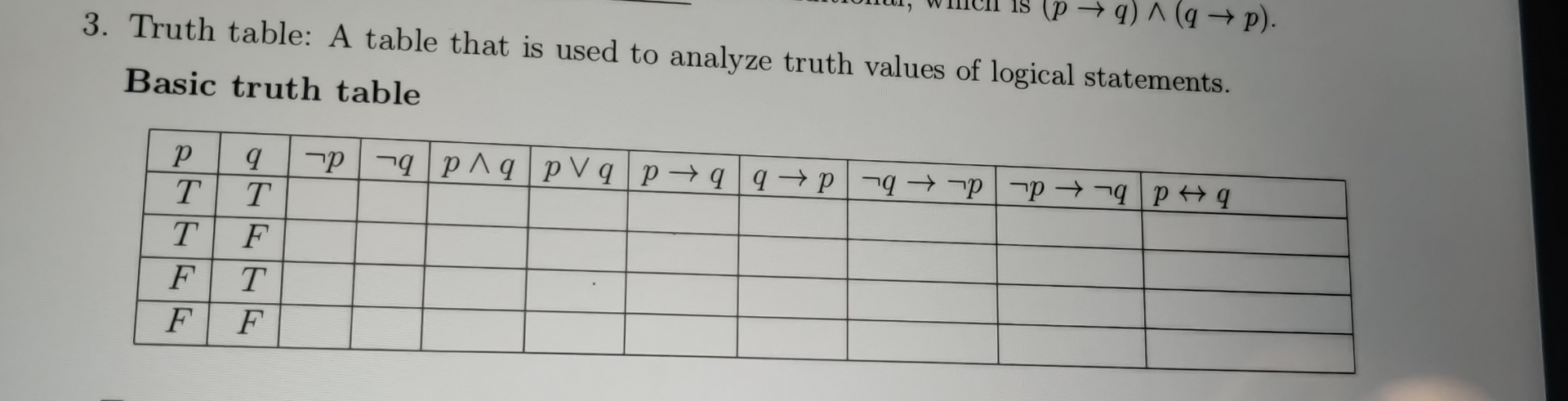 Solved Truth table: A table that is used to analyze truth | Chegg.com