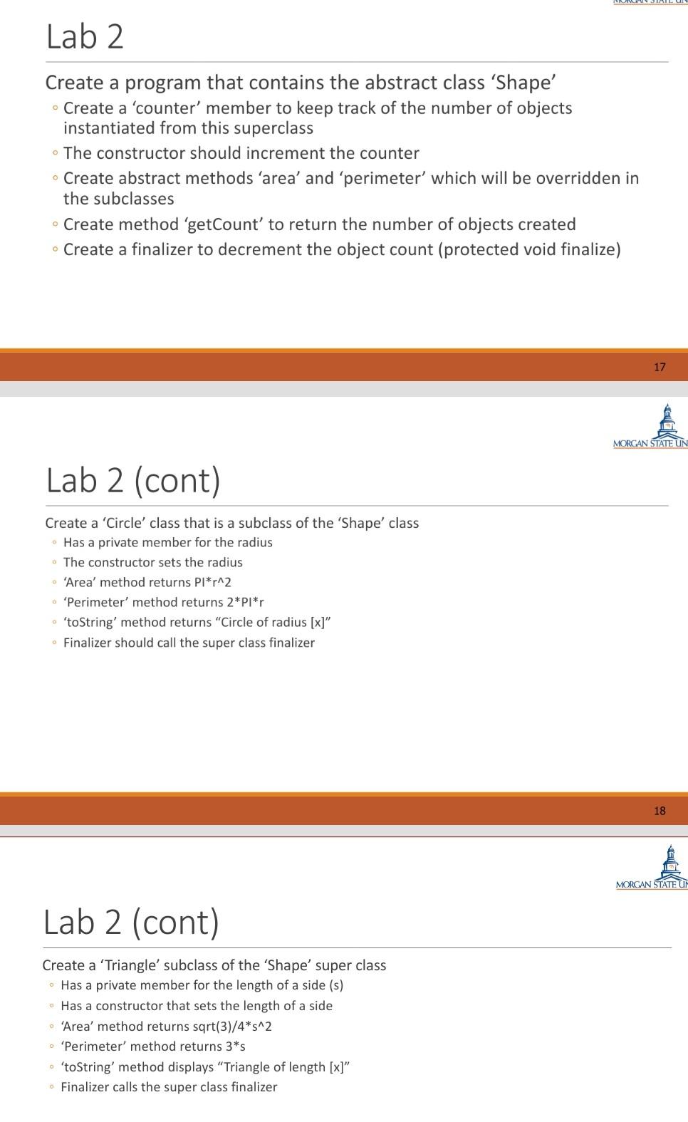 Solved Lab 2 Create a program that contains the abstract | Chegg.com