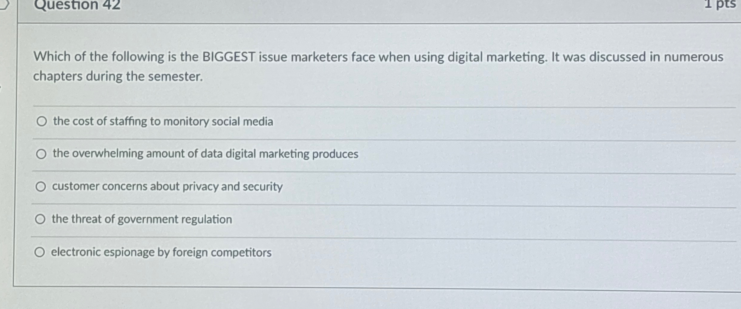 Solved Question 42ptsWhich of the following is the BIGGEST | Chegg.com
