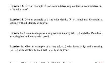 Solved Exercise 13. Give an example of non-commutative ring | Chegg.com
