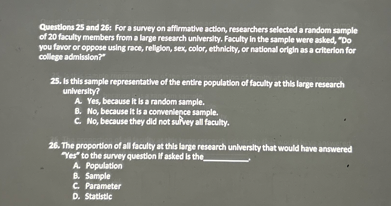 Solved Questions 25 ﻿and 26: For a survey on affirmative | Chegg.com