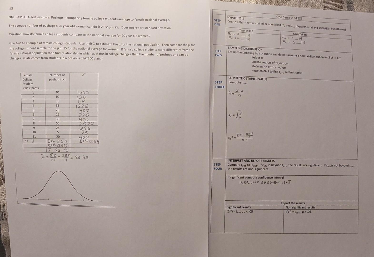 Solved #3 ONE SAMPLE t-Test exercise: Pushups-comparing | Chegg.com