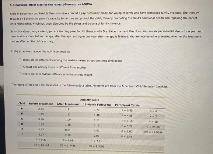 Solved 5. Measuring effect size for the repeated-measures | Chegg.com