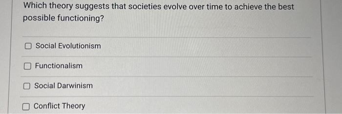 Solved Which theory suggests that societies evolve over time | Chegg.com
