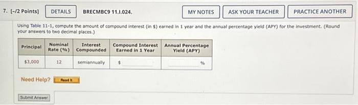 Solved 7. [-/2 Points] Principal $3,000 DETAILS Nominal Rate | Chegg.com