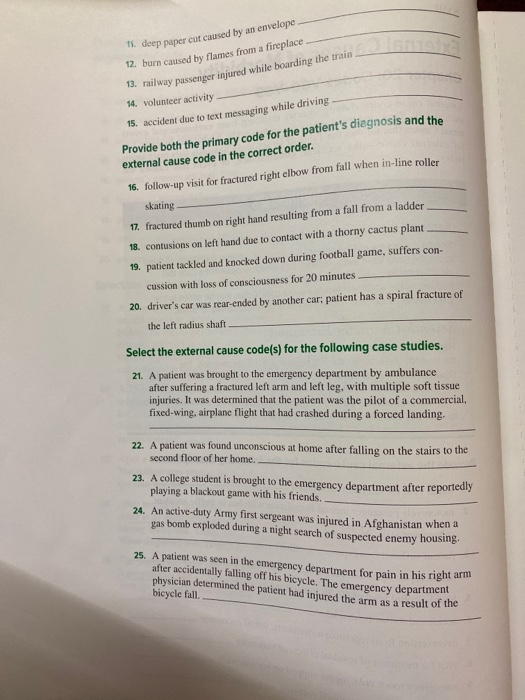 Solved Ik deep paper cut caused by an envelope 12. burn | Chegg.com