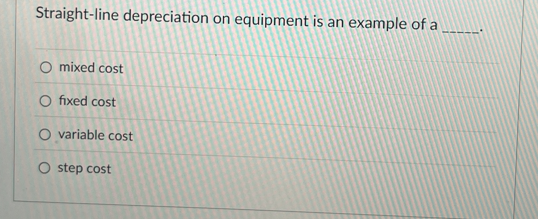 Solved Straight-line depreciation on equipment is an example | Chegg.com