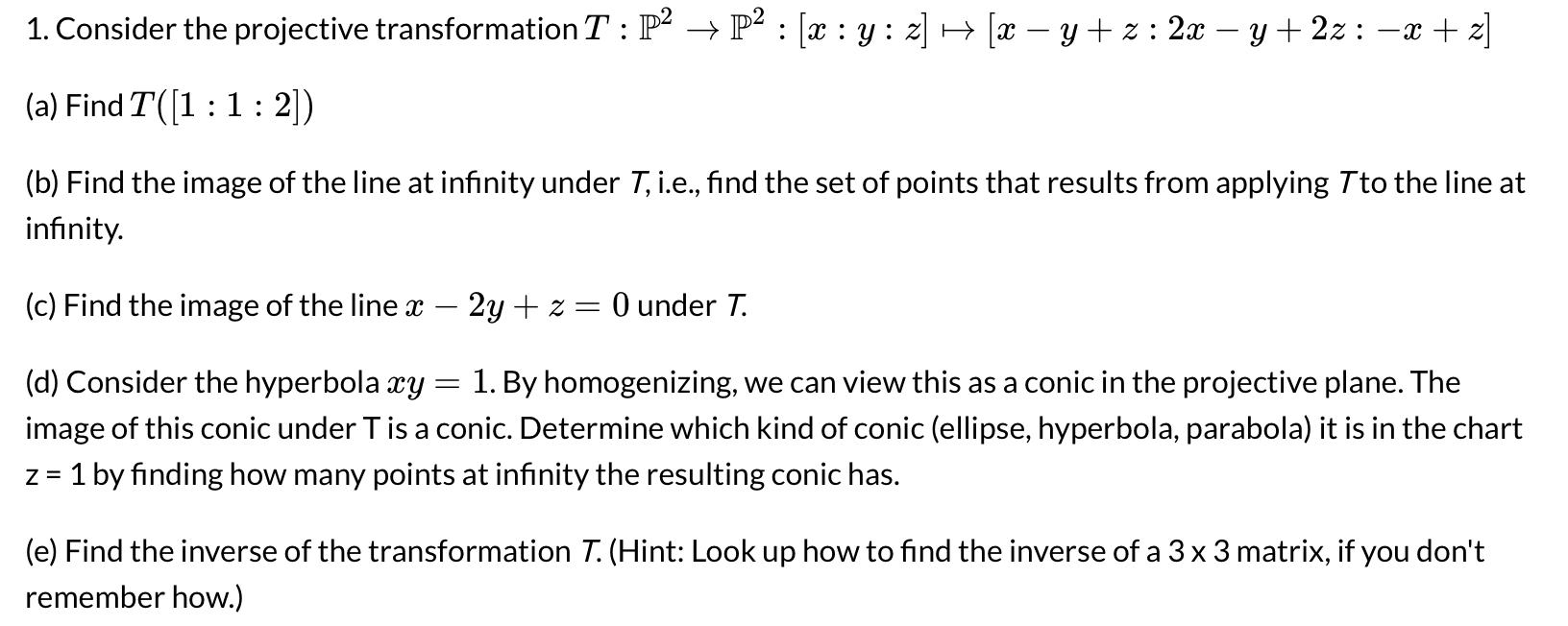 Solved Consider the projective transformation | Chegg.com