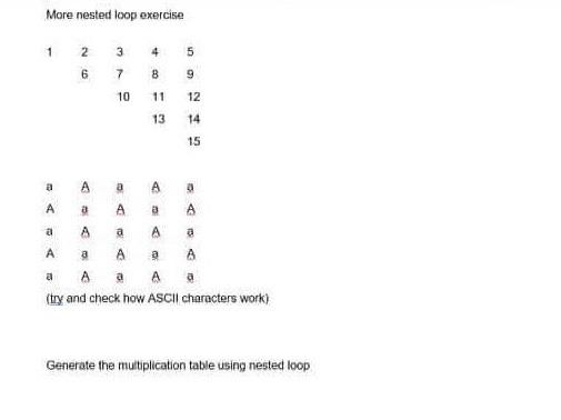 Solved More nested loop exerciee 162738104911135121415 (try | Chegg.com