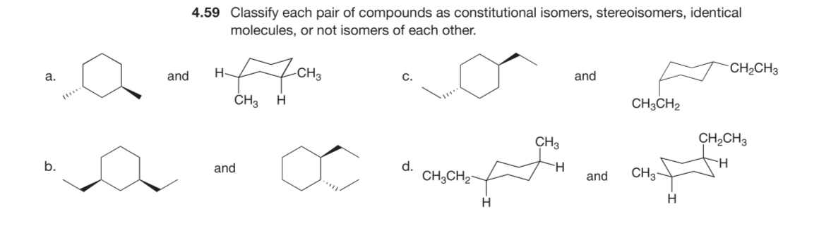 Solved 4.59 ﻿Classify each pair of compounds as | Chegg.com