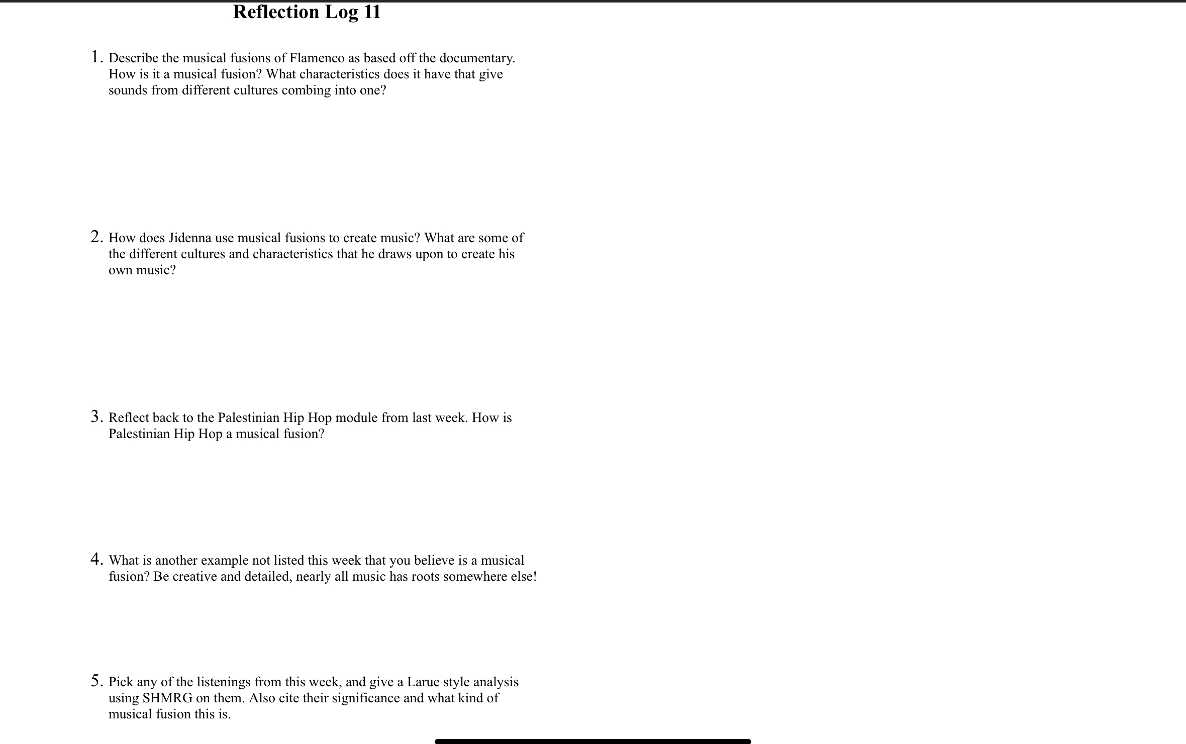 Solved Reflection Log 11Describe the musical fusions of | Chegg.com