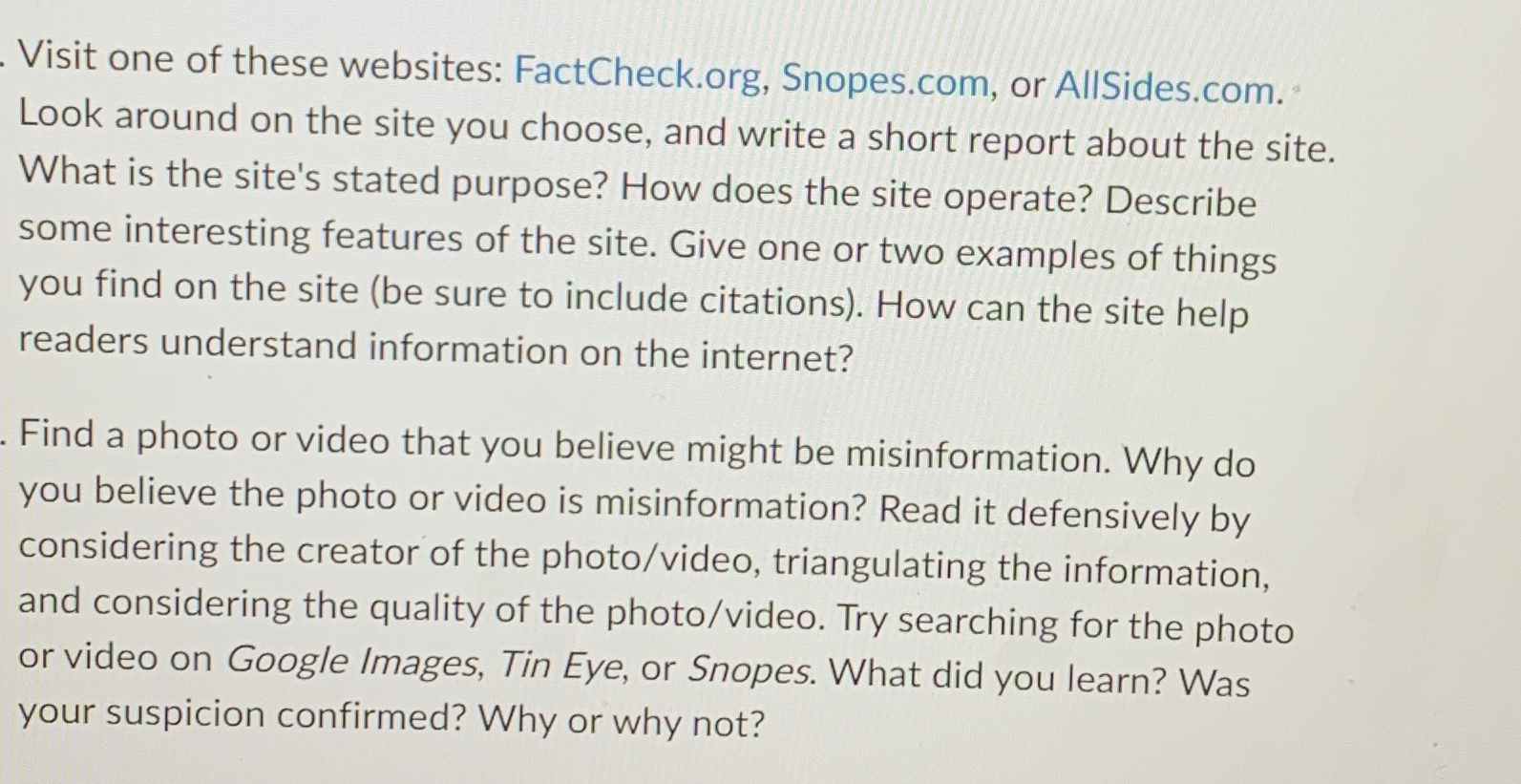 Solved Visit one of these websites: FactCheck.org, | Chegg.com