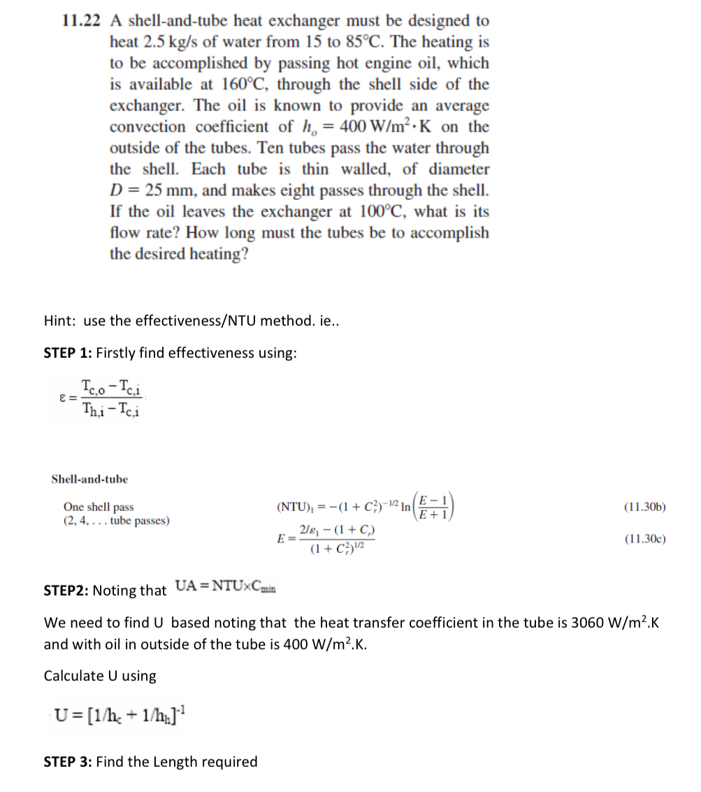 Solved 11.22 ﻿A shell-and-tube heat exchanger must be | Chegg.com