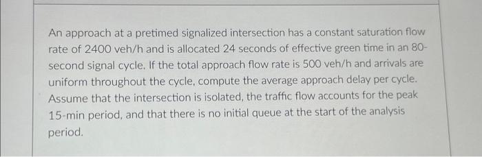 Solved An approach at a pretimed signalized intersection has | Chegg.com