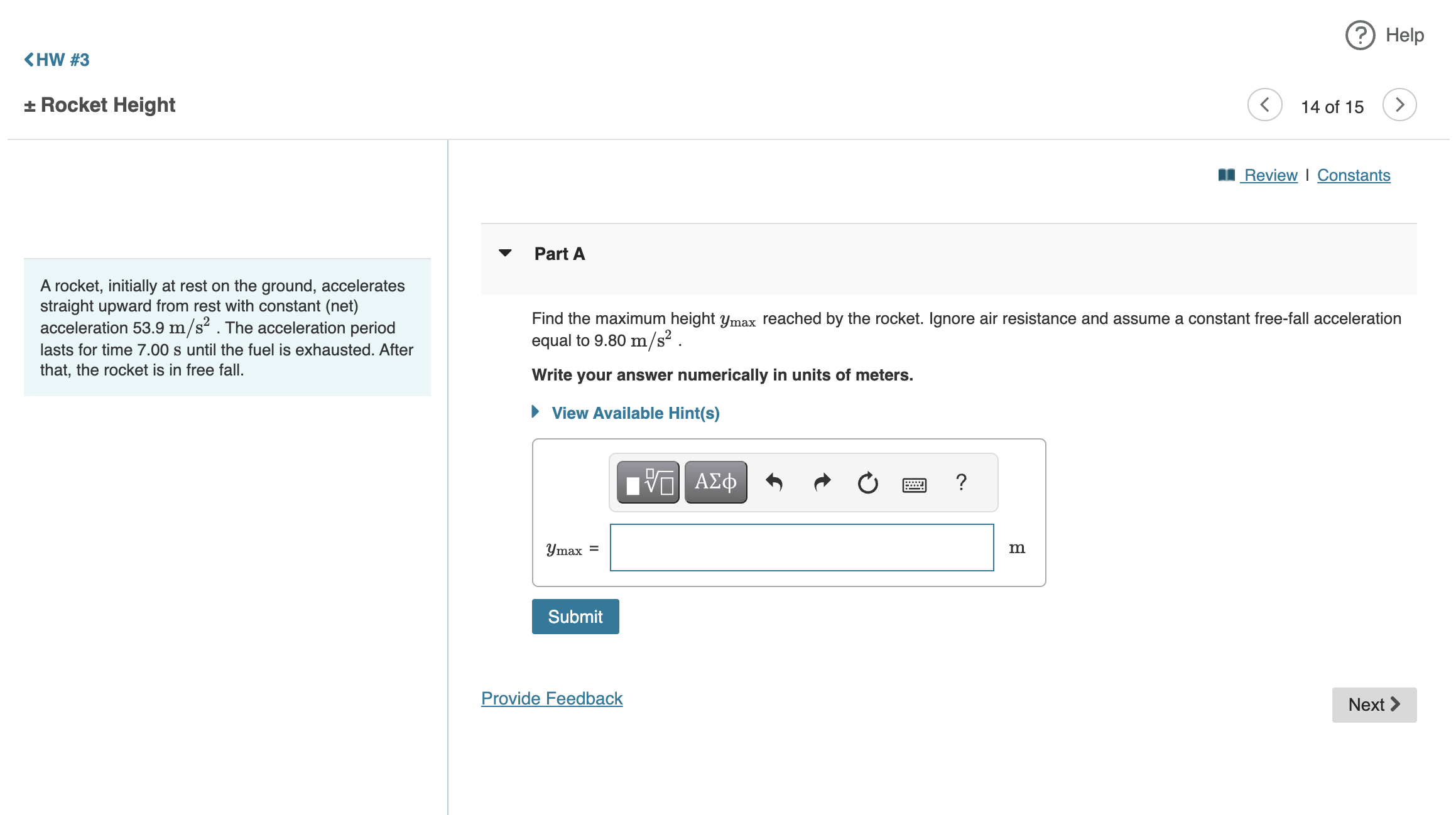 Solved A rocket, initially at rest on the ground, | Chegg.com