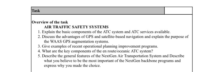 Solved Task Overview of the task AIR TRAFFIC SAFETY SYSTEMS | Chegg.com