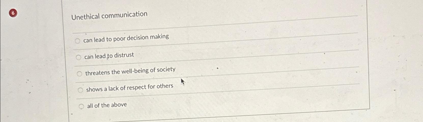 Solved 6Unethical communicationcan lead to poor decision | Chegg.com