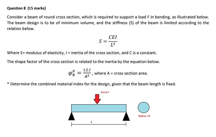 Solved Question 8 (15 marks) Consider a beam of round cross | Chegg.com