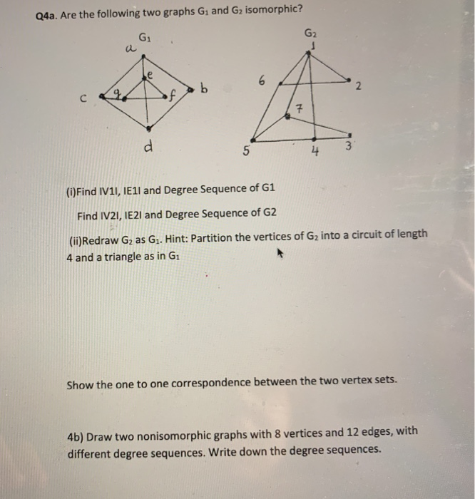 Solved Q4a. Are the following two graphs G; and G2 | Chegg.com