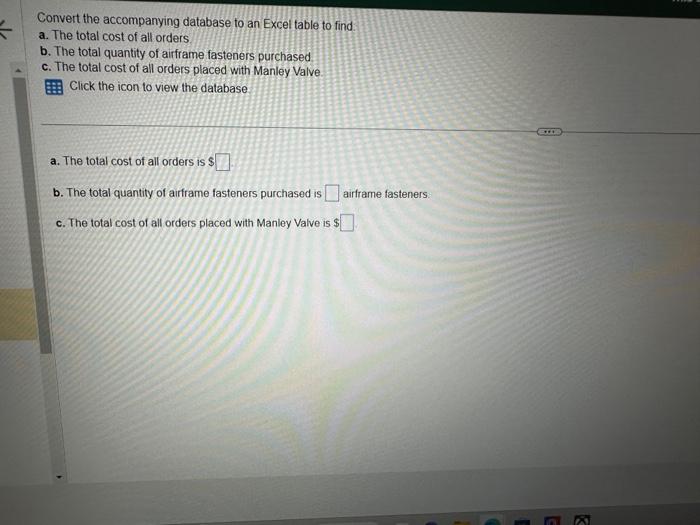 Solved Convert the accompanying database to an Excel table | Chegg.com