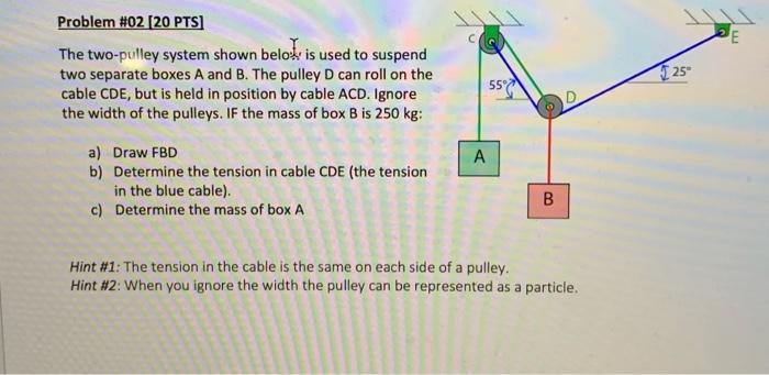 Solved E Problem #02 [20 PTS] The two-pulley system shown | Chegg.com