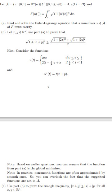 Solved Let A={u:[0,1]→Rn|uinC1([0,1]),u(0)=A,u(1)=B} | Chegg.com
