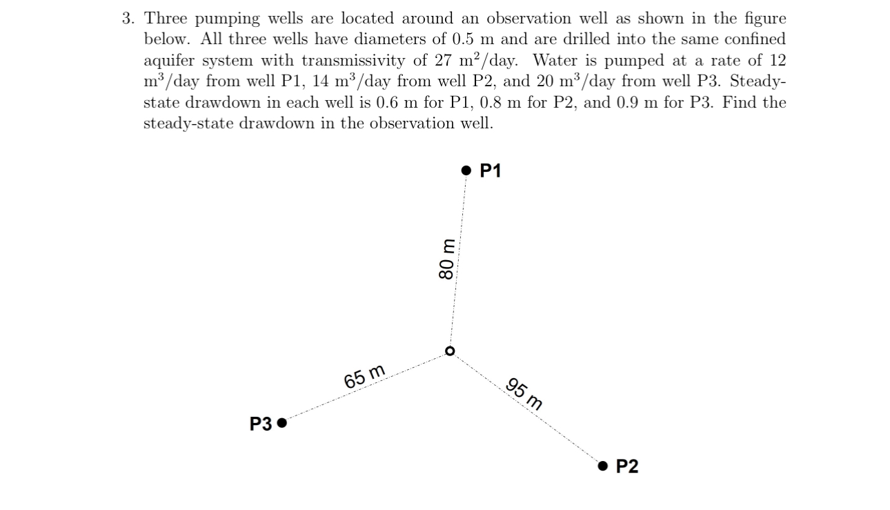 Solved Three pumping wells are located around an observation | Chegg.com