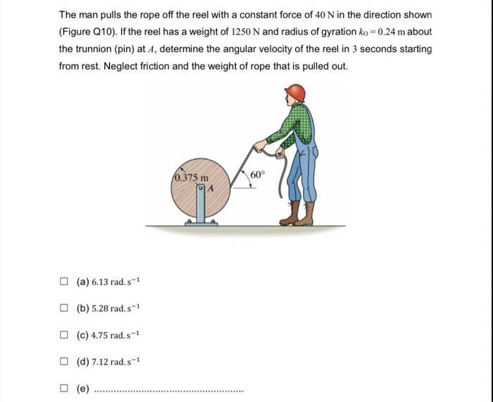 Solved The man pulls the rope off the reel with a constant | Chegg.com
