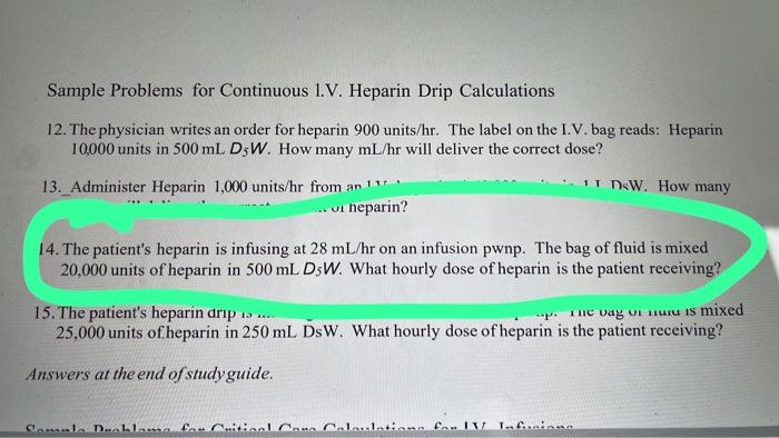 Solved The patient's heparin is infusing at 28 mL/hr on an | Chegg.com